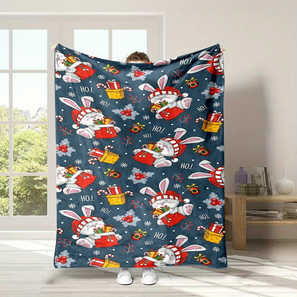Cozy Reversible Cartoon Bunny Christmas Print Flannel Fleece Throw Blanket - Contemporary Style ...