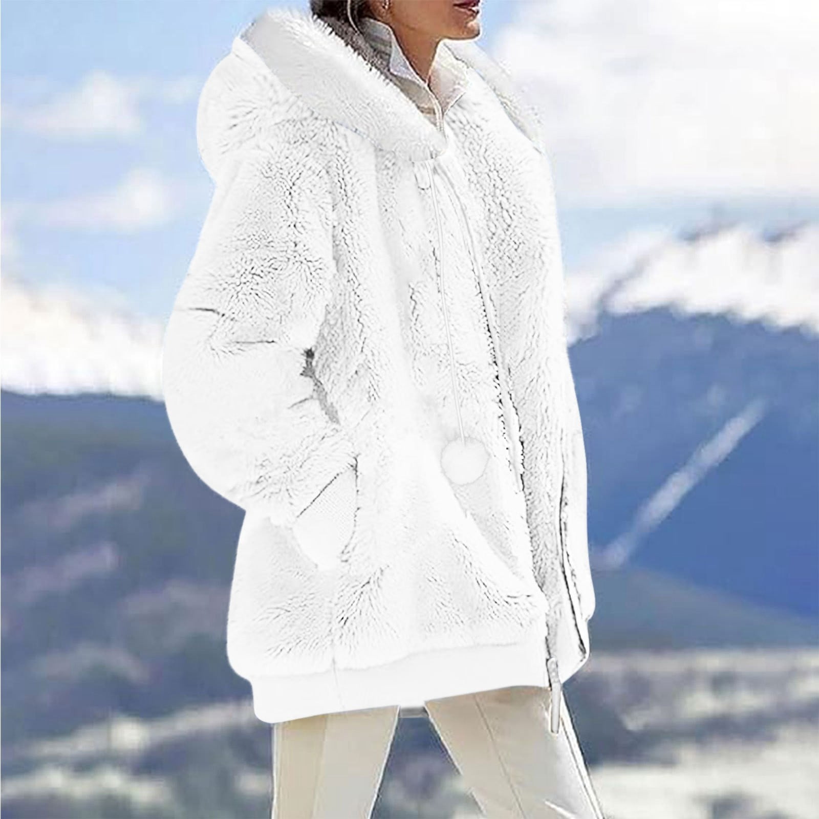 Cozy Reversible Jacket With Zipper Hood Cute Solid Color Women's ...