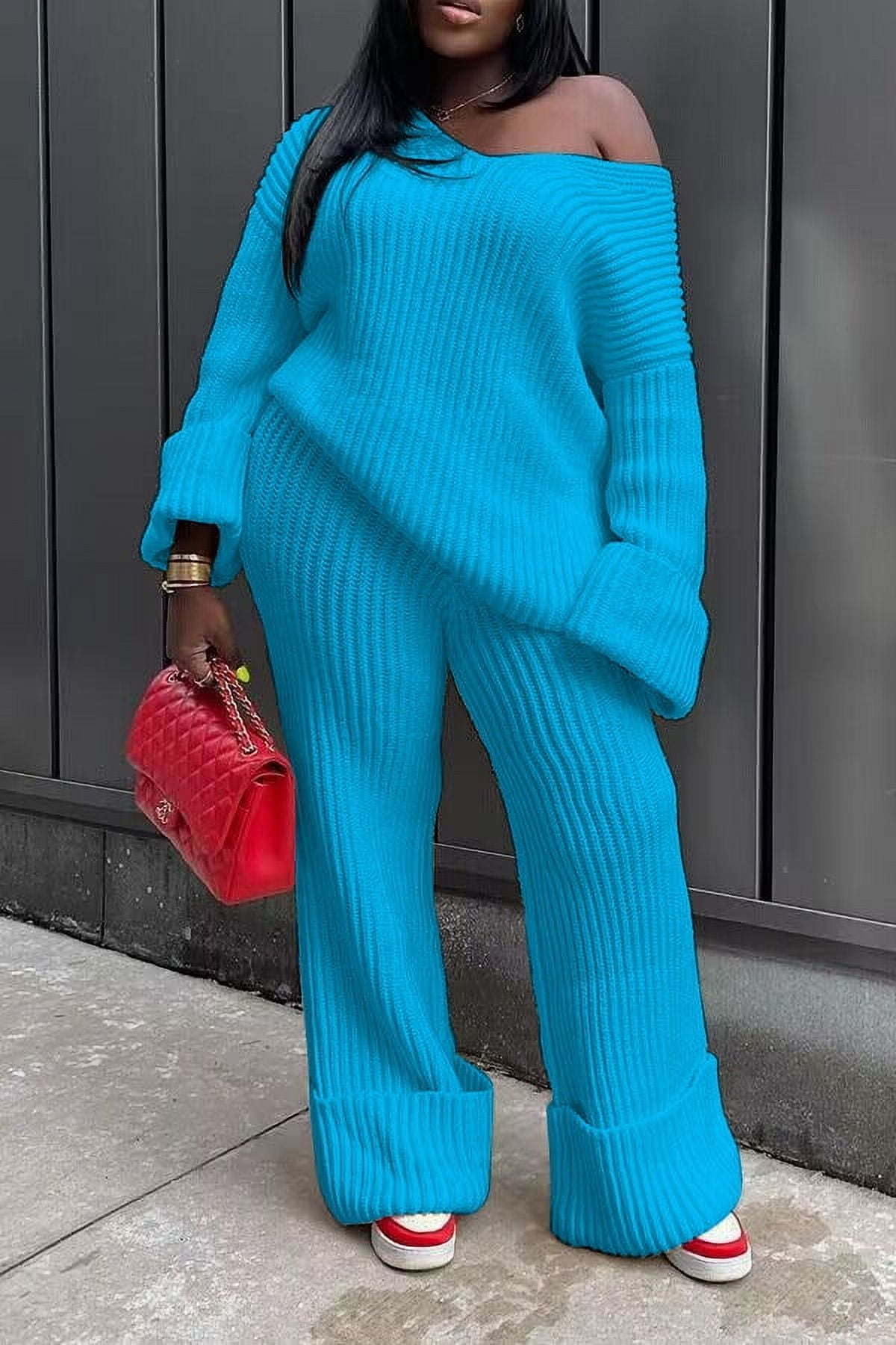 Cozy Ribbed Knit Set (XL, Blue) - Walmart.com