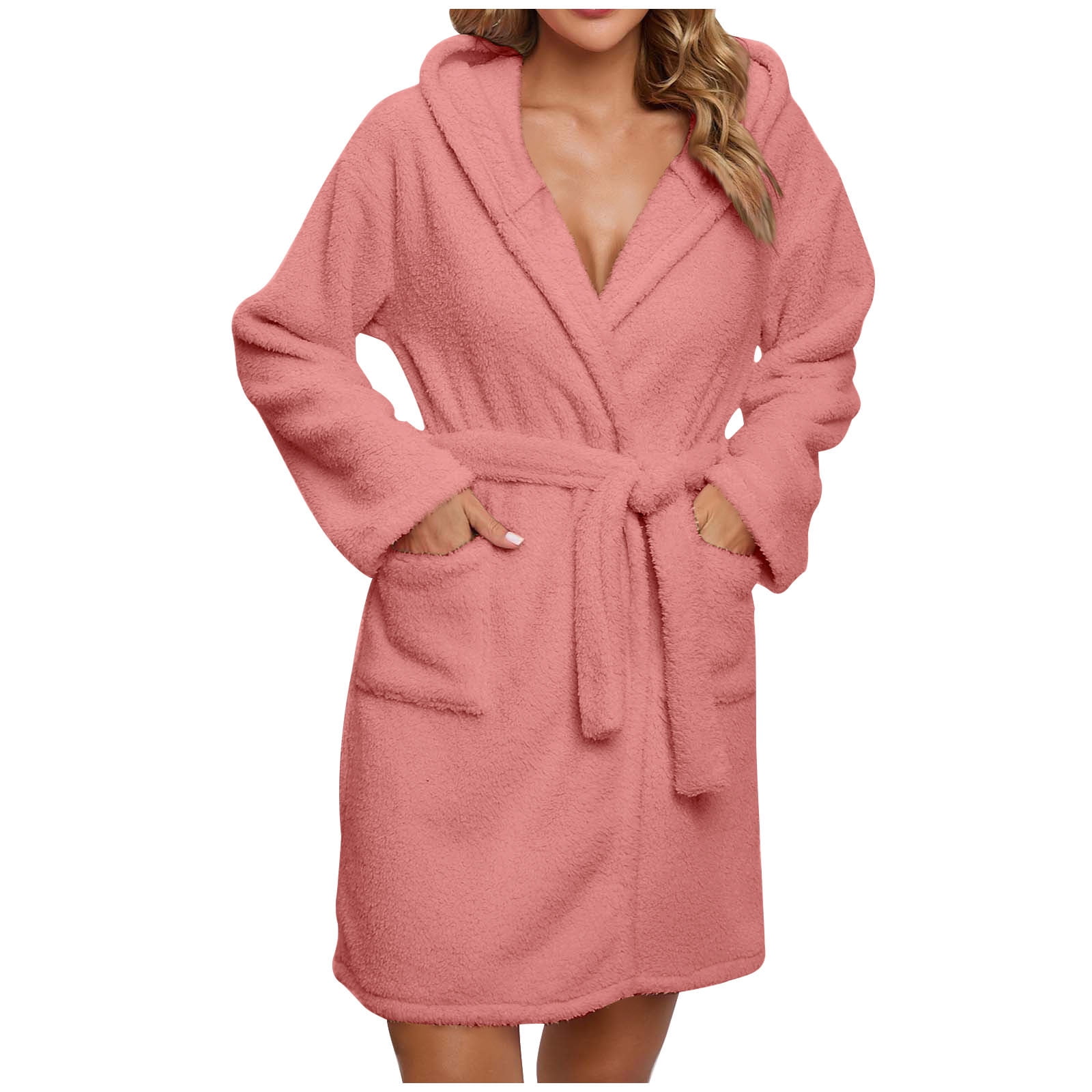 Cozy Robes for Women Plush Short Bathrobe Long Sleeve Hooded Terry ...