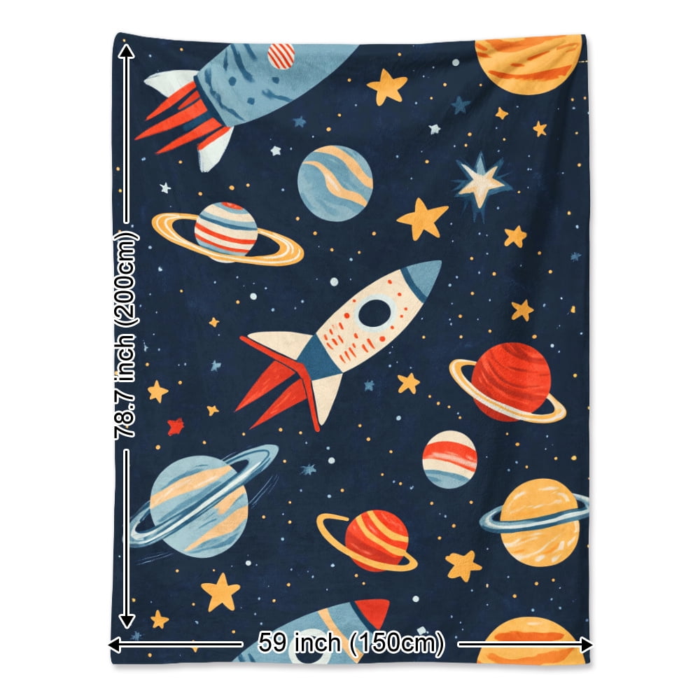 Cozy Rocket & Space-Themed Flannel Blanket - Soft, Warm Throw for Naps ...