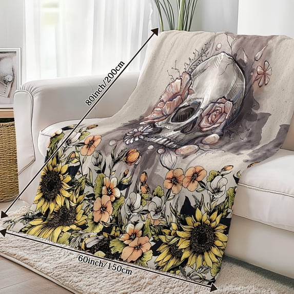 Cozy Rustic Skull & Sunflower Fleece Throw Blanket - Soft Warm Floral ...