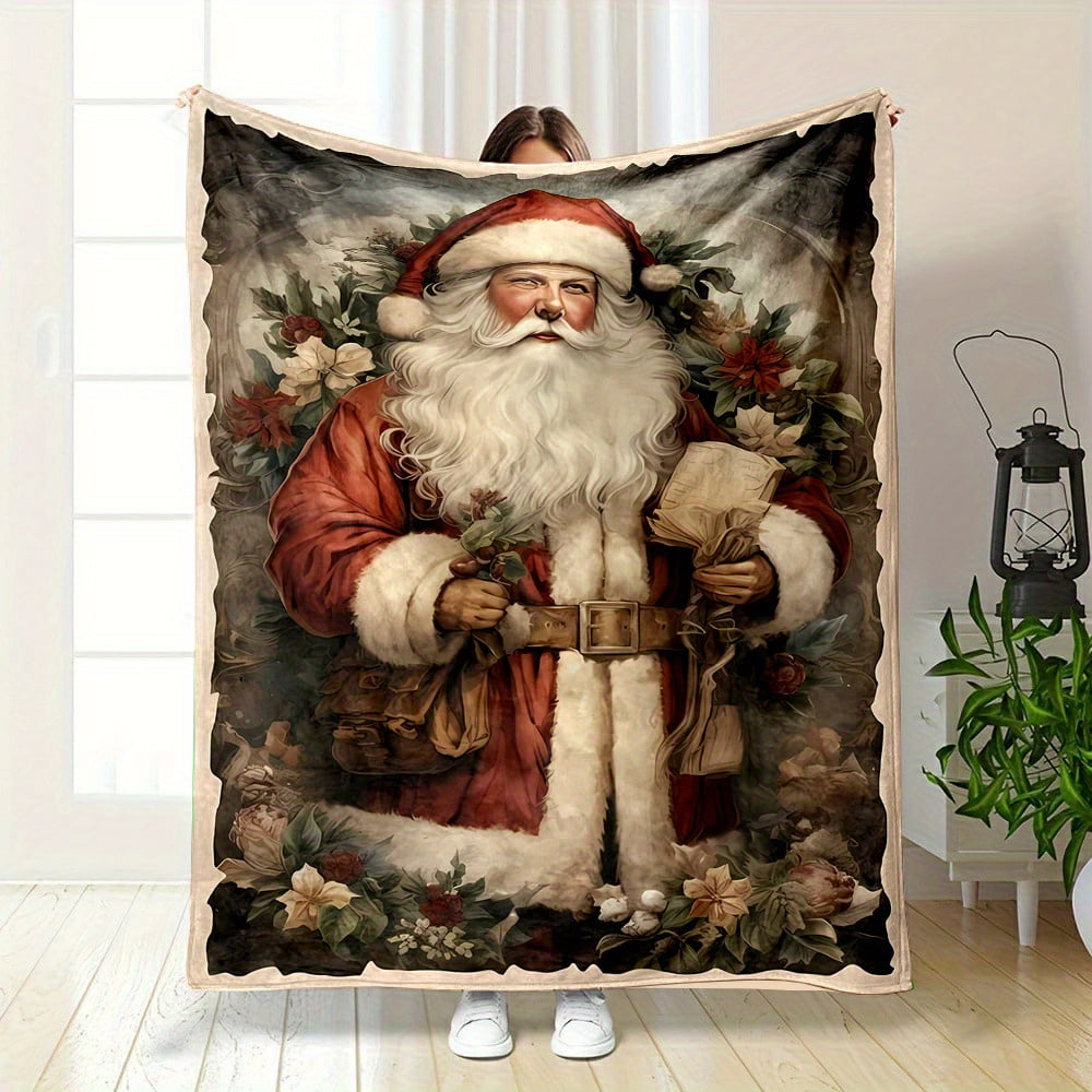 Cozy Santa Claus with Bouquet Print Throw Blanket - Soft, Warm ...