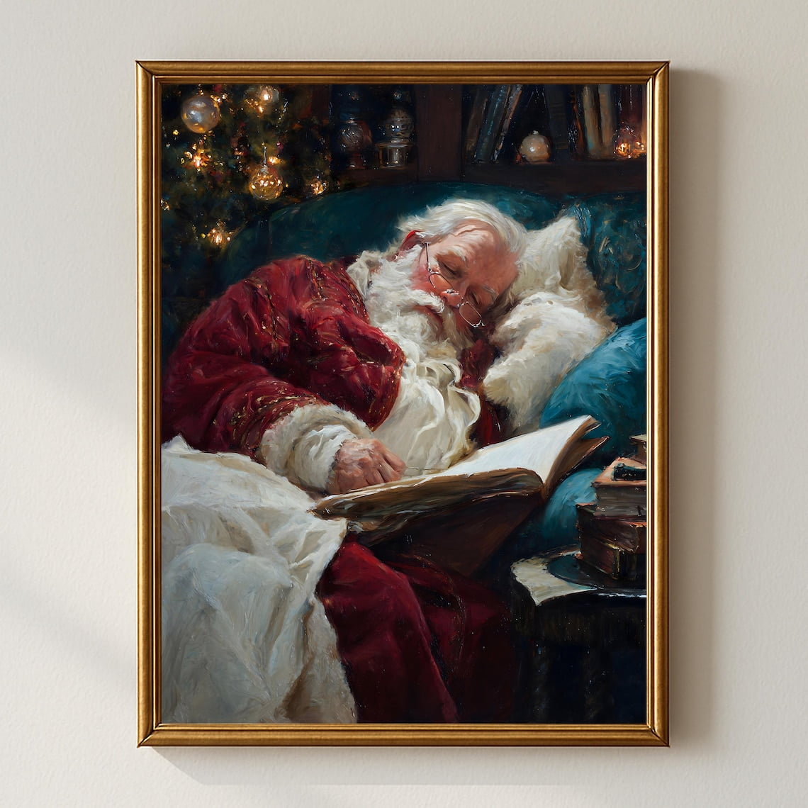 Cozy Santa Claus Sleeping Wall Art, Vintage Winter Of Santa Resting ...
