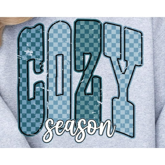 Cozy Season , Blue Winter Cozy Season Sublimation, Snowy Checker Cozy ...