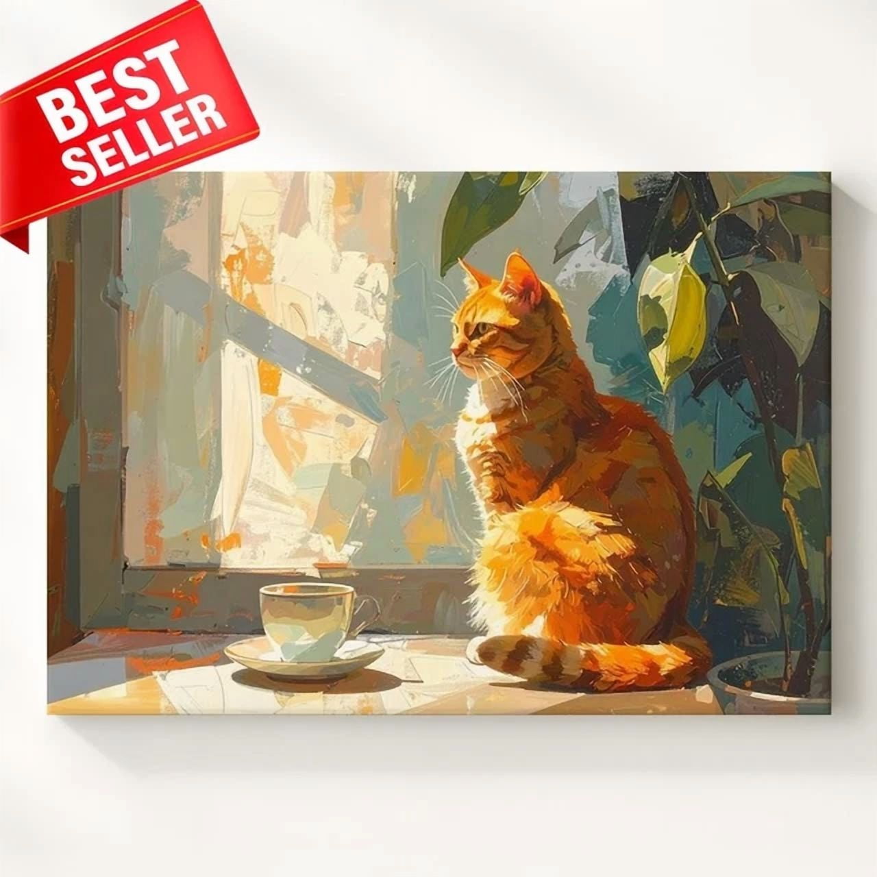 Cozy Serene Sunlit Tabby Poster Scene Warm Painterly Domestic Featuring ...
