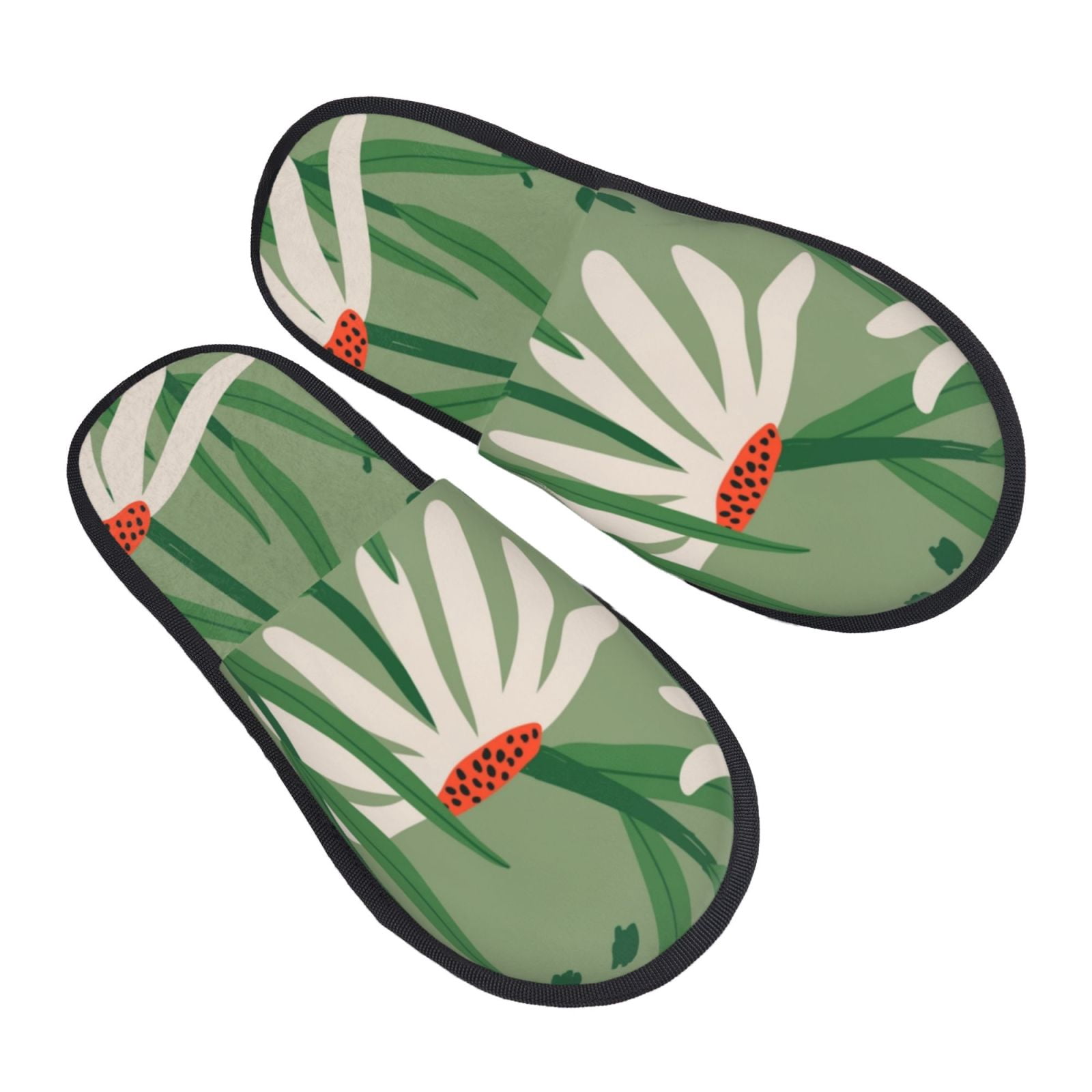 Cozy Slippers for Women Men Daisy Background Green Winter Slippers Warm ...