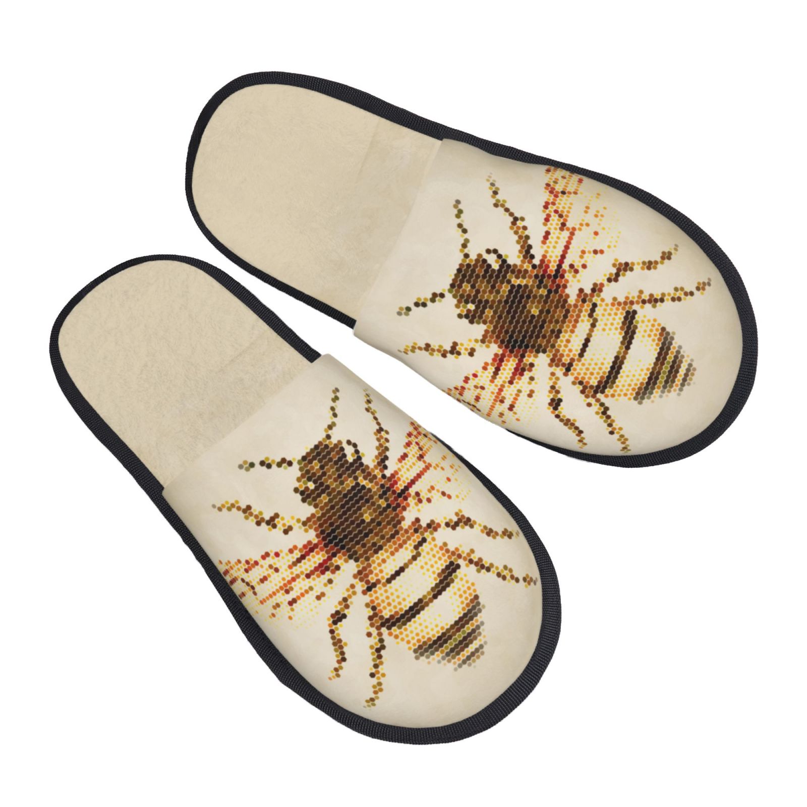 Cozy Slippers for Women Men Honey Bee Portrait Of Geometrical Shapes ...