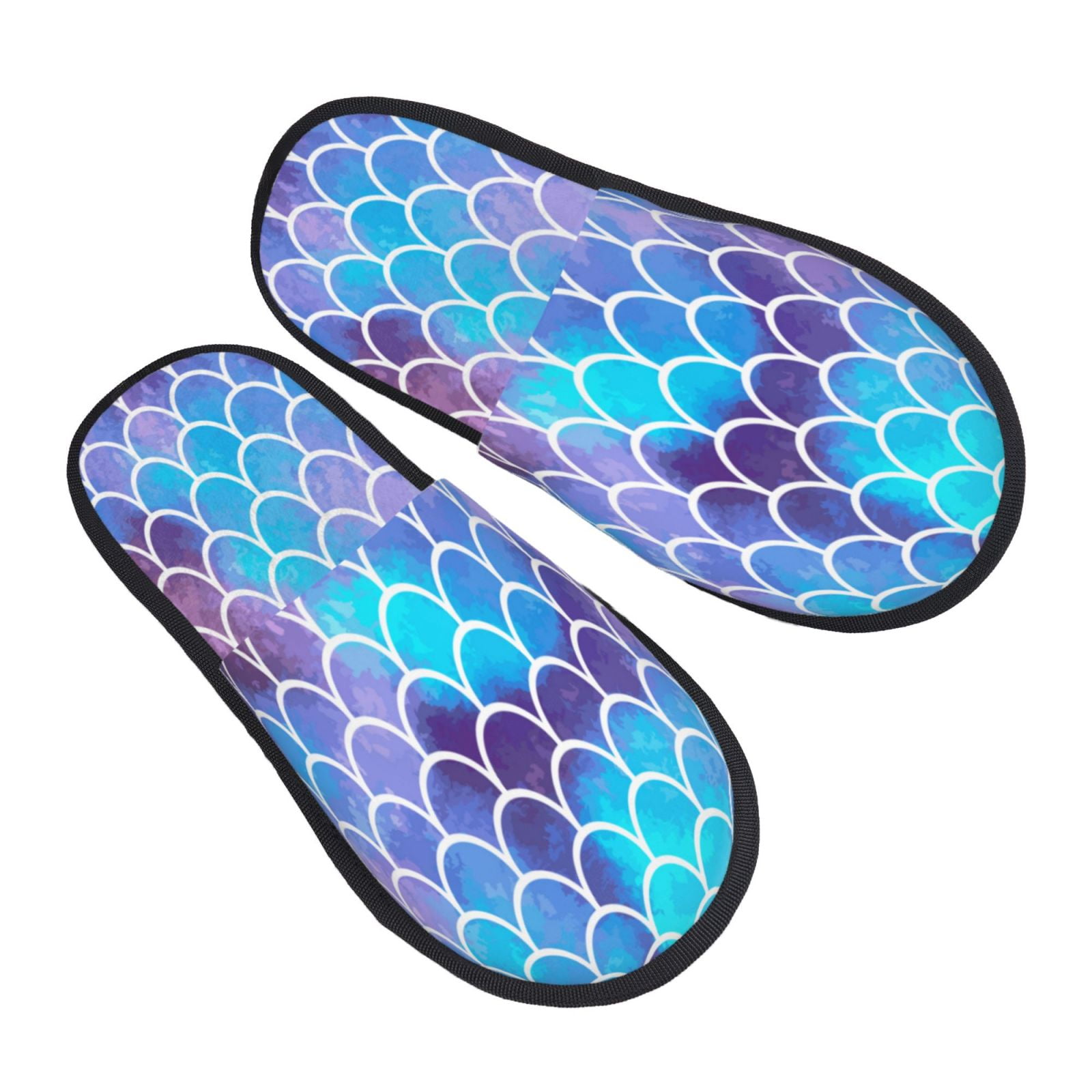 Cozy Slippers for Women Men Mermaid Scales Watercolor Fish Scales Blue ...
