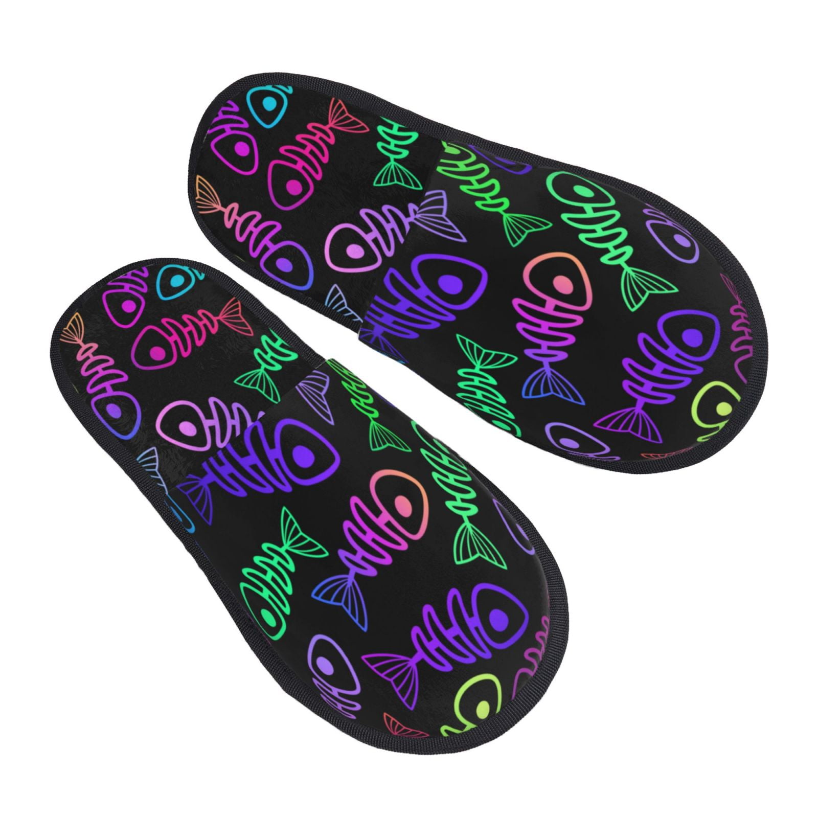 Cozy Slippers for Women Men Neon Fish Skeletons Winter Slippers Warm ...