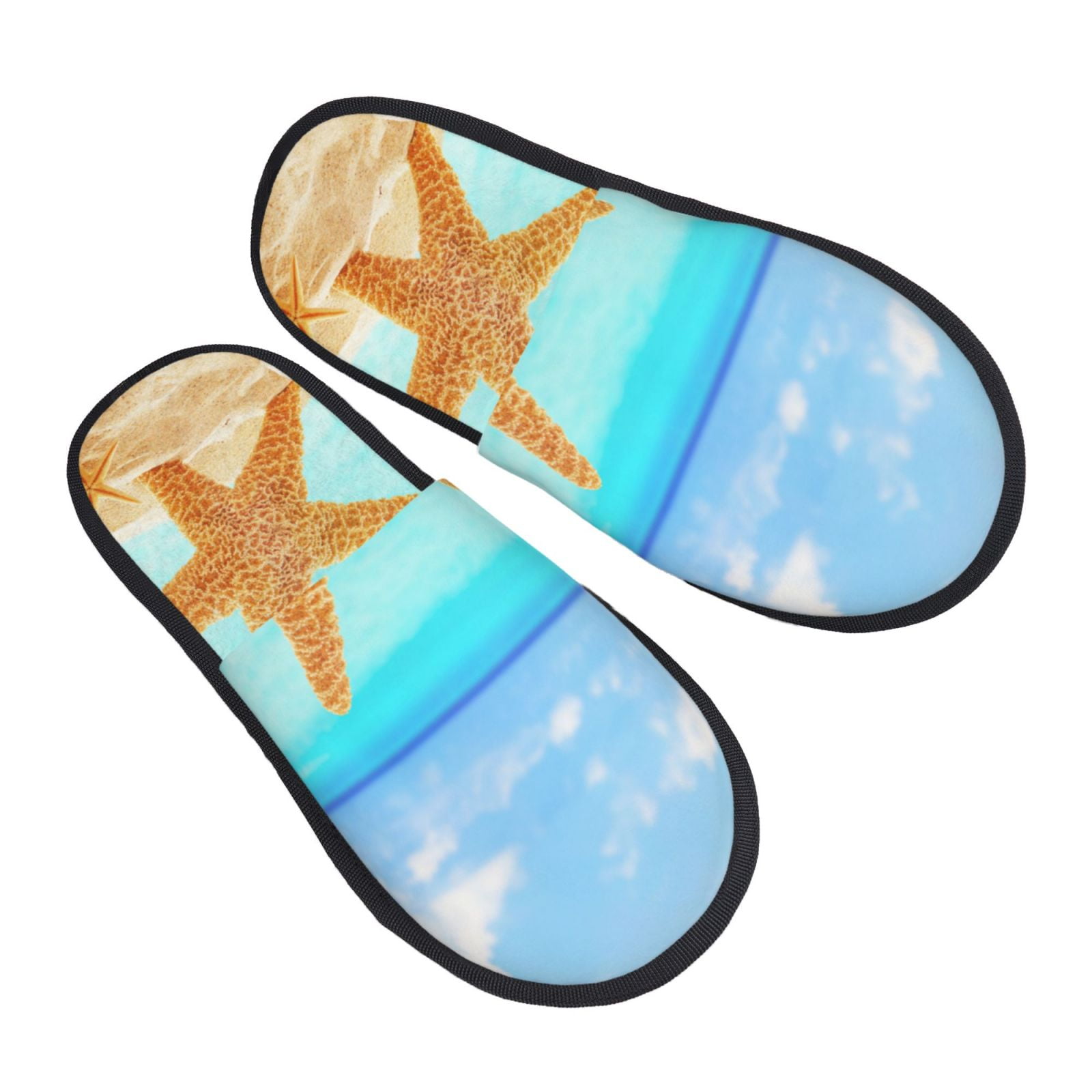 Cozy Slippers for Women Men Starfish And Shells On Sandy Beach Winter ...