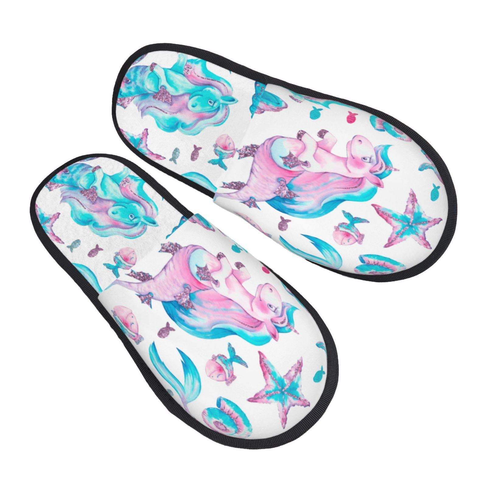 Cozy Slippers for Women Men Watercolor Sea Shells Horse Corals Fish ...