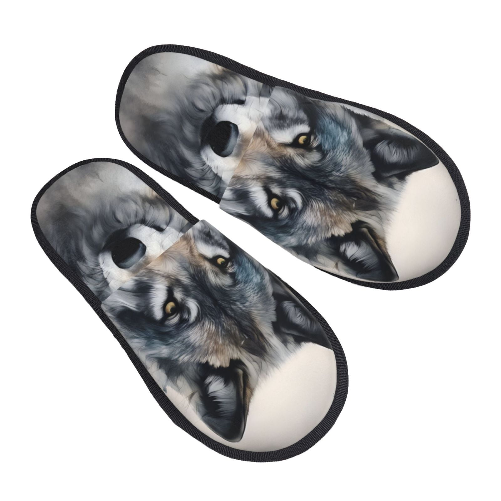 Cozy Slippers for Women Men Wolf Mountain Fog Trees Winter Slippers ...