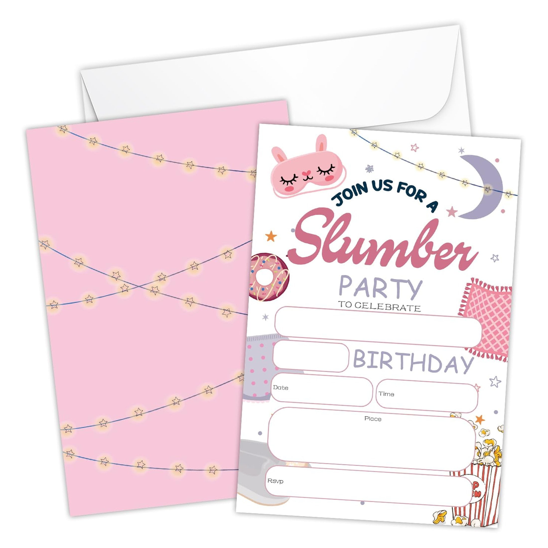 Cozy Slumber Party Invitations for Girls - 20 Pajama Party Cards with ...