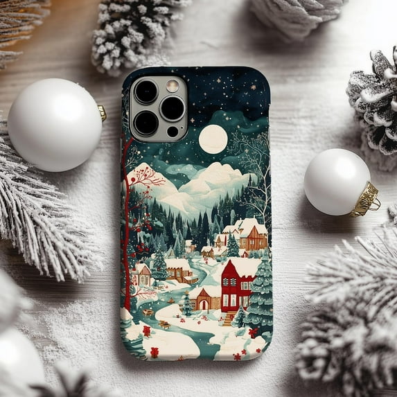 Cozy Snowy Christmas Town Winter Village Tough Case for iPhone 11,12,13 ...