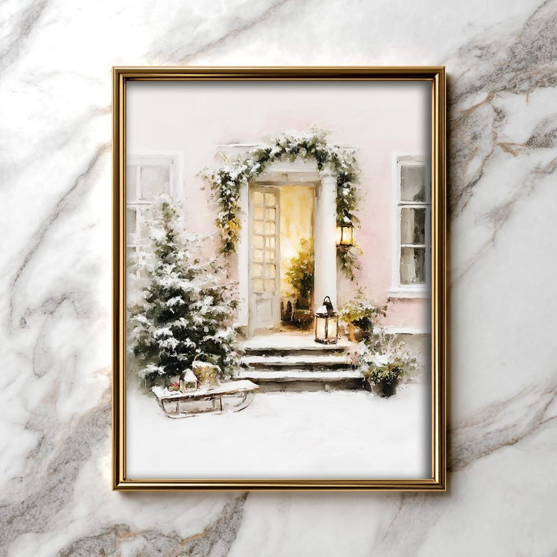 Cozy Snowy Porch Wall Art - Rusticscene, Winter Farmhouse Decor, Warm ...
