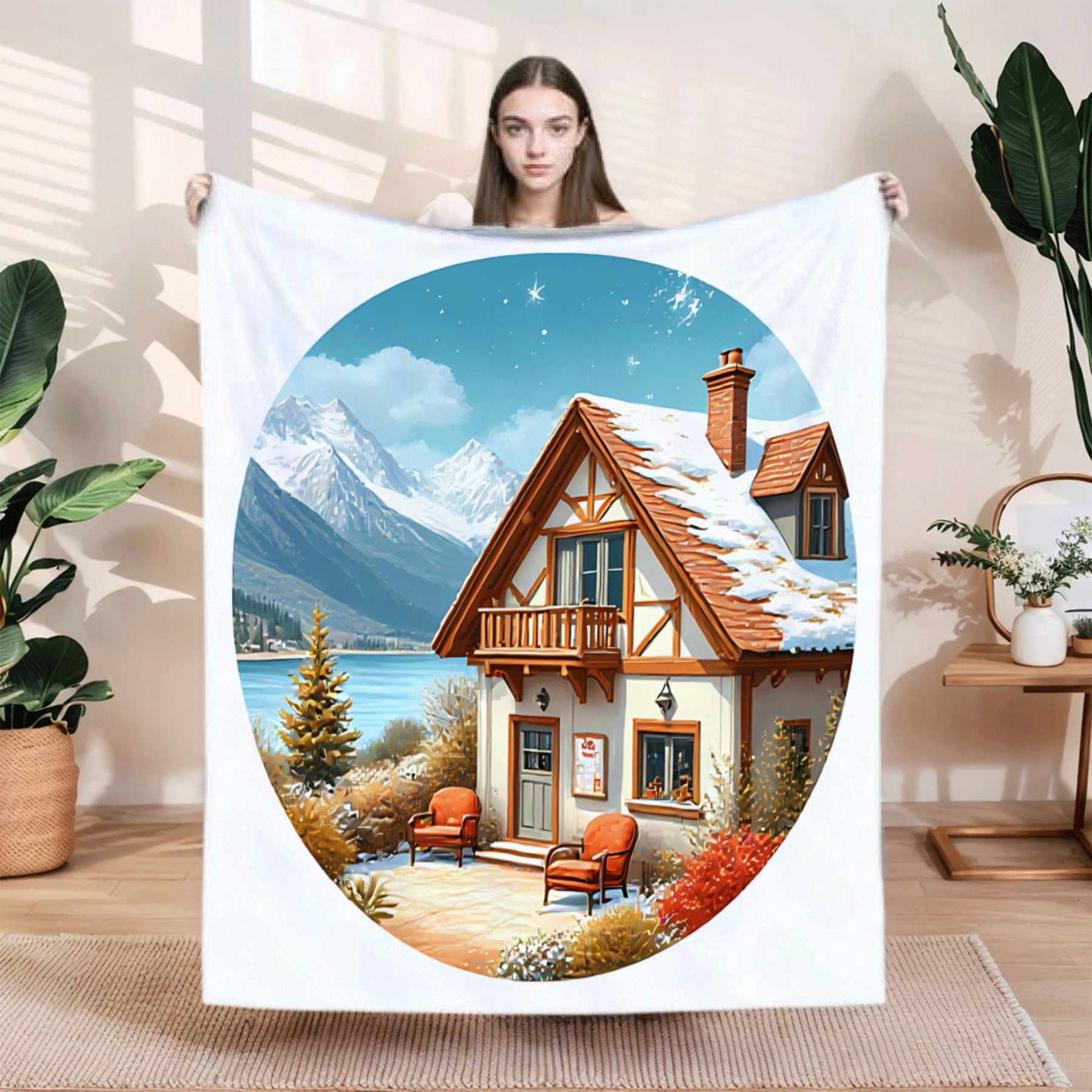 Cozy Snowy Scene Flannel Blanket - Soft & Warm for Sofa Travel Bed ...