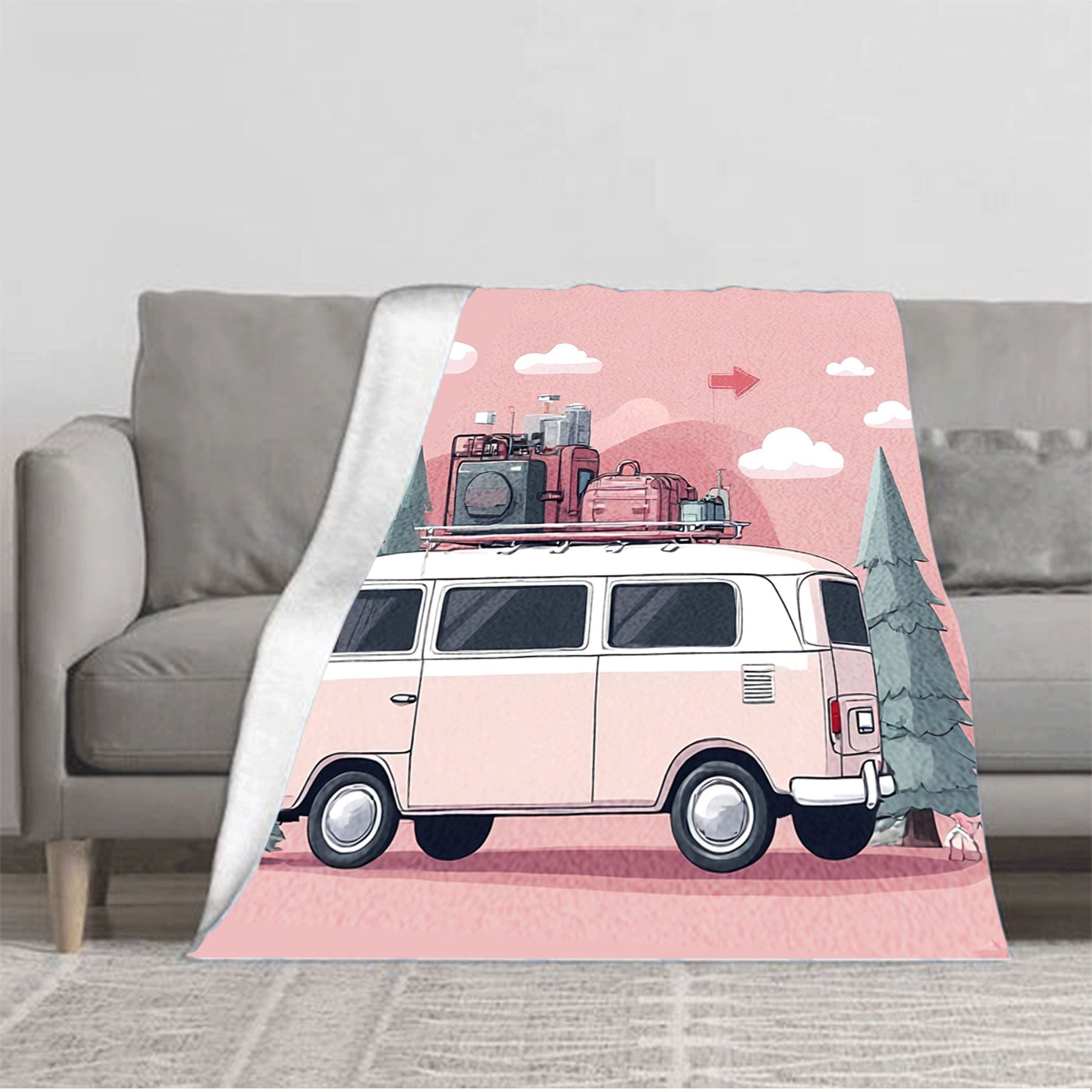 Cozy Soft Flannel Blanket - Durable Warm Perfect for Travel & Home Features Charming Pine Tree ...