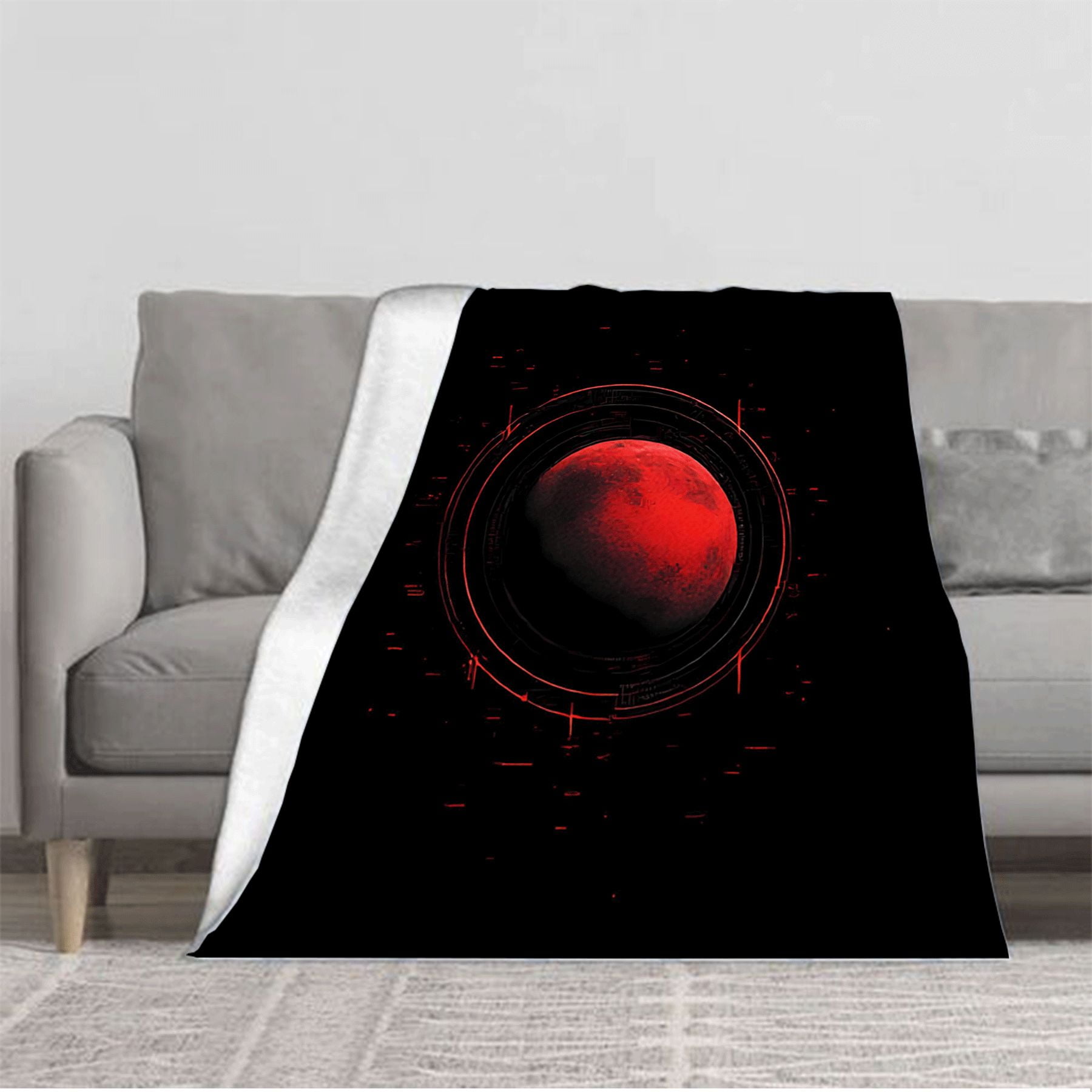 Cozy Soft Flannel Blanket with Futuristic Red Planet Design - Perfect ...