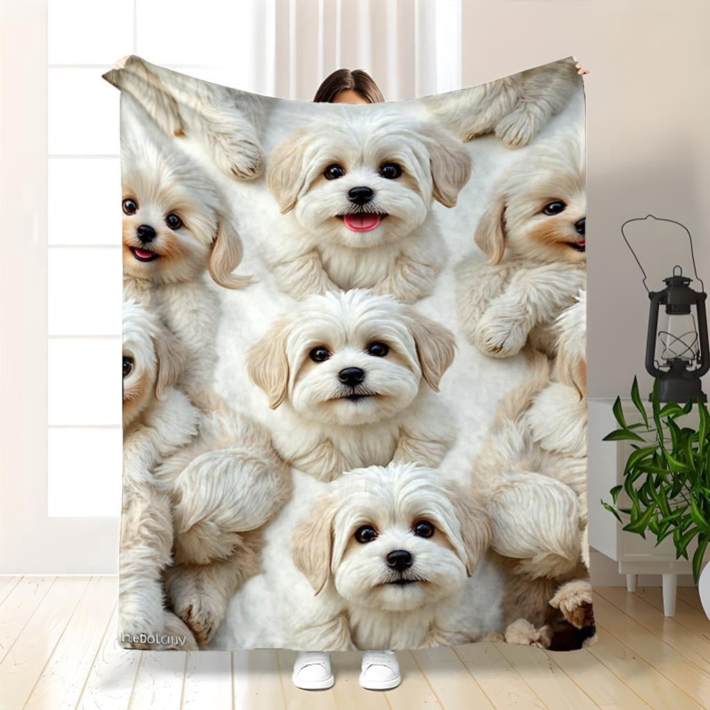 Cozy Soft Lightweight Flannel Fleece Throw Blanket with Cute White ...