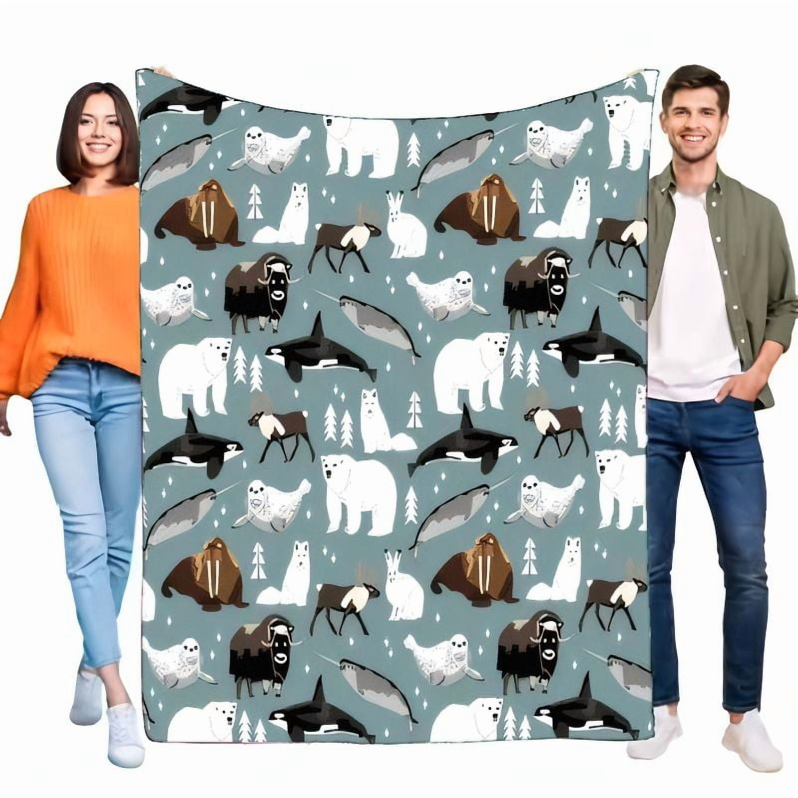 Cozy Soft Warm Arctic Animals Fleece Throw Blanket | Polar Bear Seal ...