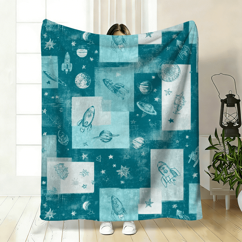 A Cozy Space-Themed Patterned Flannel Blanket with, Suitable for All ...