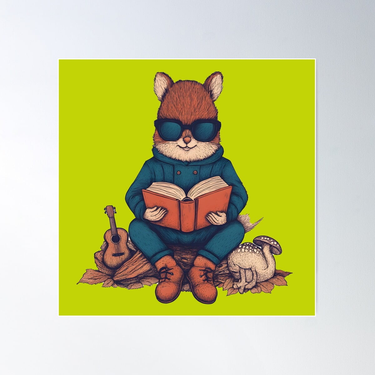 Cozy Squirrel Reading A Book – Autumn Woodland Aesthetic Poster Wall ...