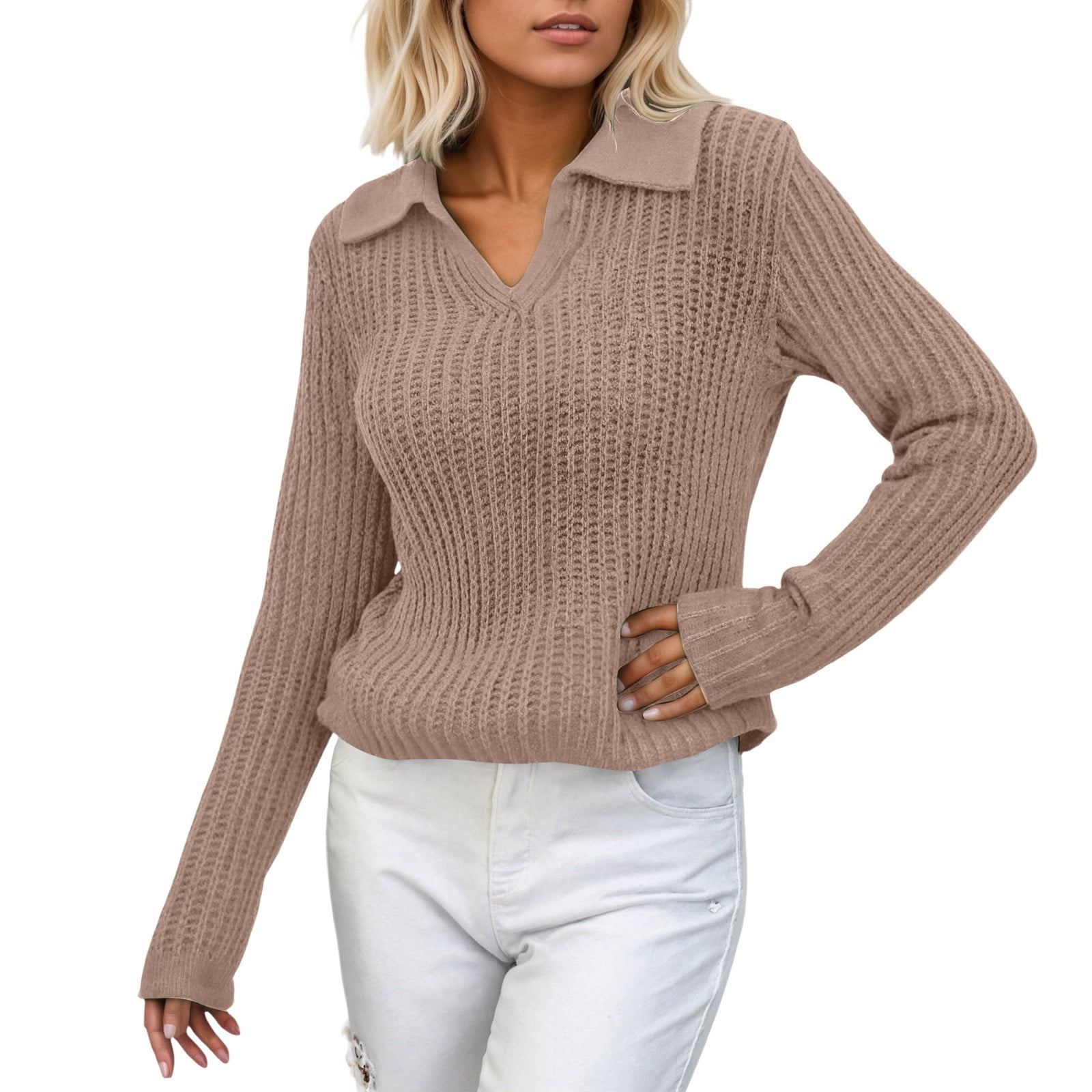 Cozy Sweaters For Women Casual Relaxed Fit Crew Neck Basic Solid Color ...