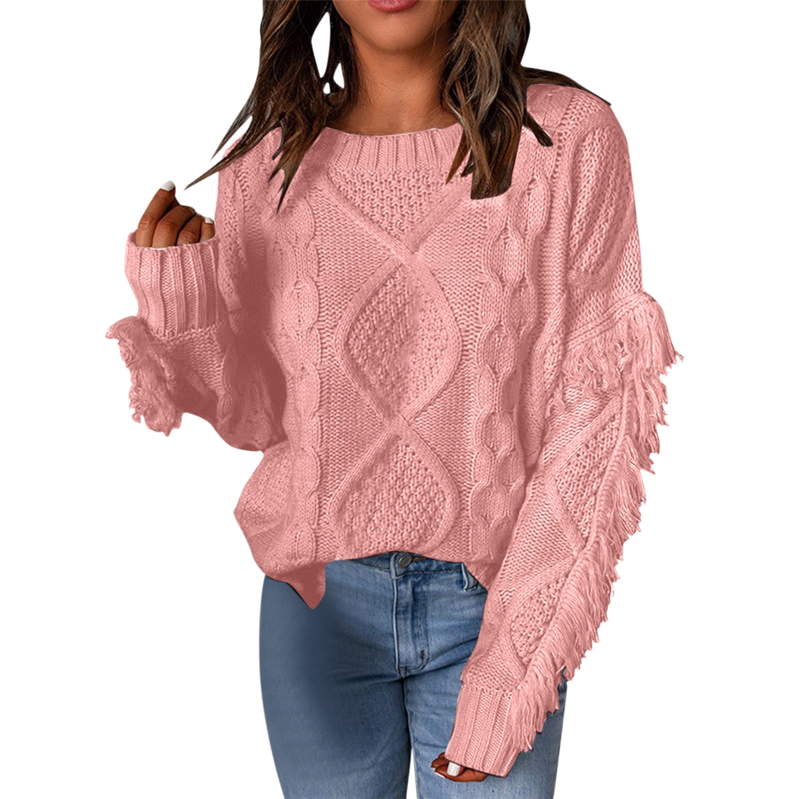 Cozy Sweaters for Women Casual Relaxed Fit Crew Neck Solid Color Basic ...