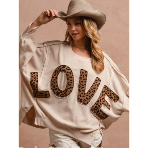 Cozy Sweatshirt with Leopard "LOVE" Lettering - Walmart.com