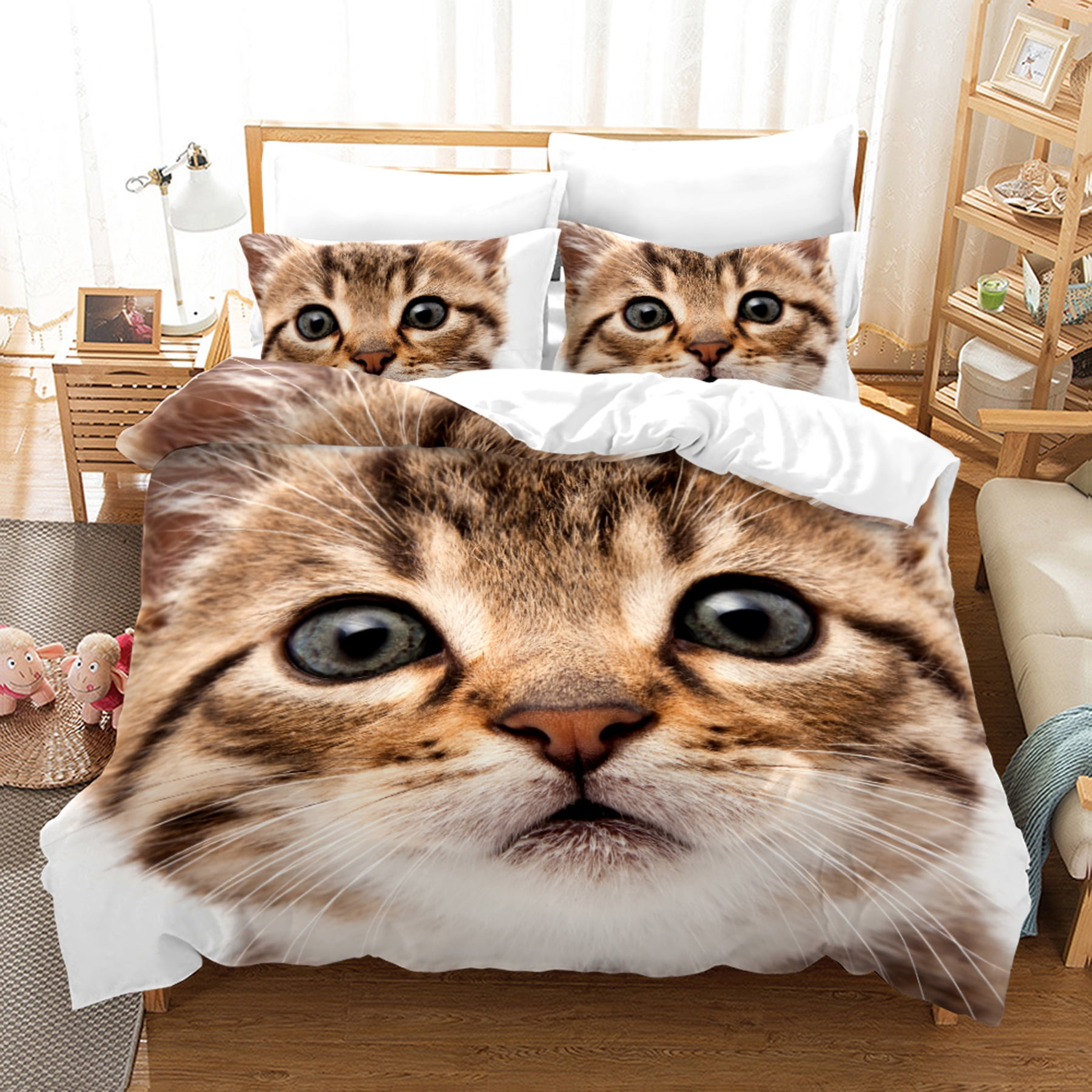 Cozy Tabby Cat Duvet Cover & Pillowcase Set Whimsical Cat Face Bedding ...