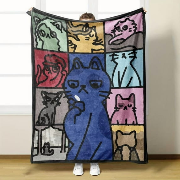 Cozy Taylor Cat Print Flannel Throw Blanket - Soft, Warm, and Versatile ...