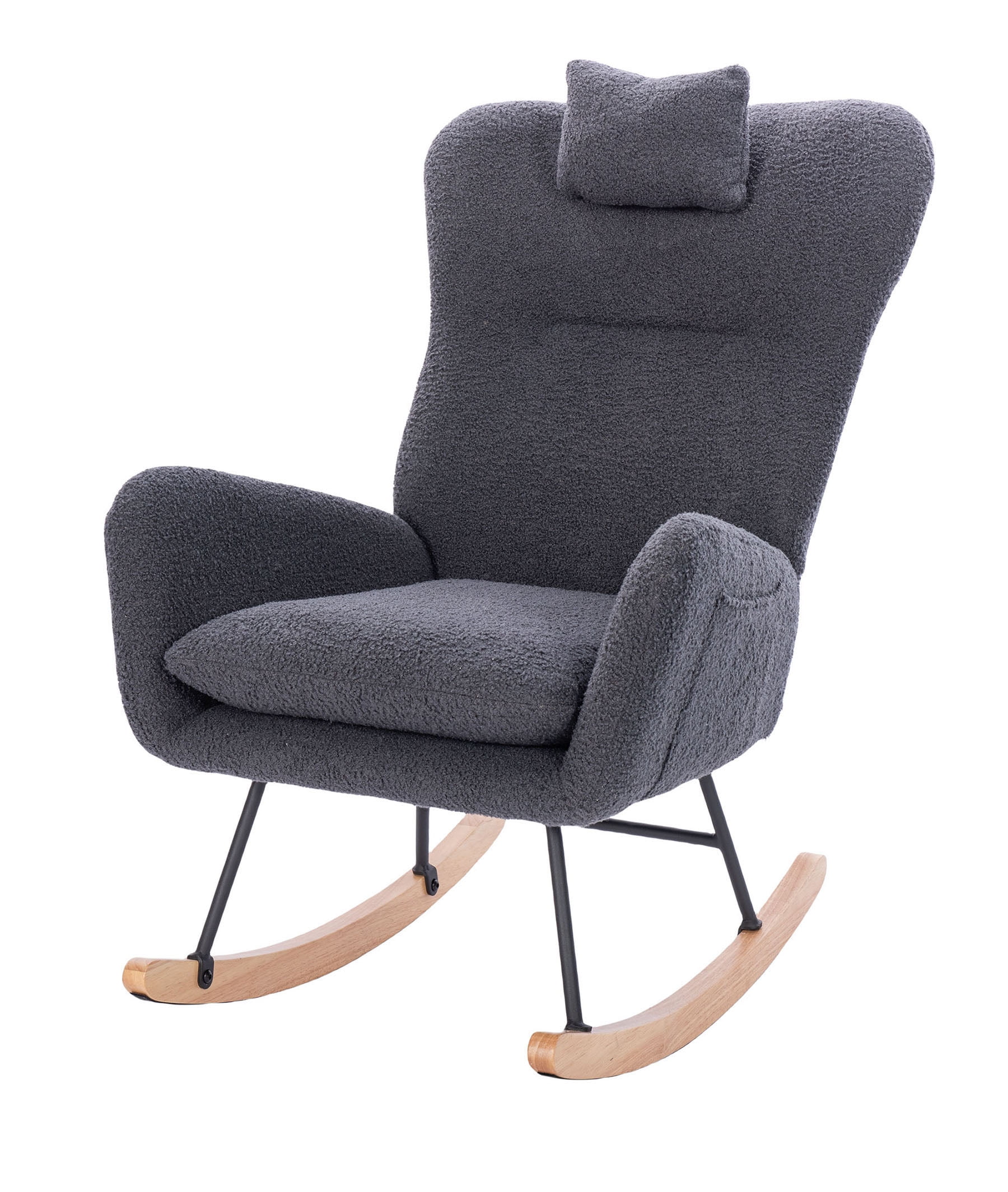 Cozy Teddy Upholstered Nursery Rocking Chair in Soft Fabric Ergonomic ...