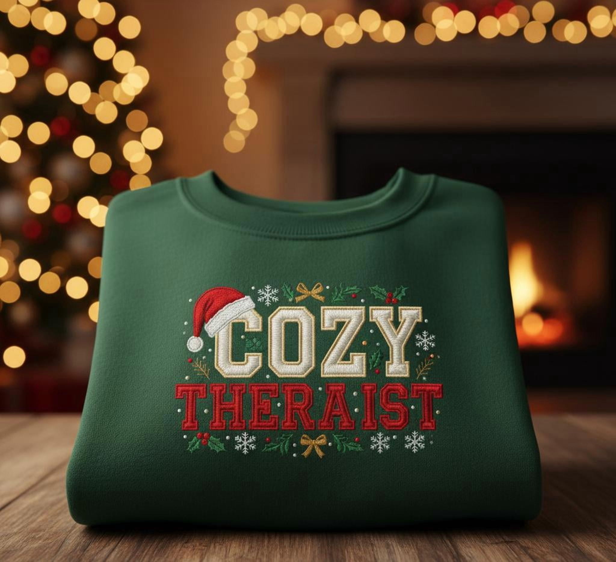 Cozy Therapist Embroidered Christmas Sweatshirt, Holiday Counselor Gift ...
