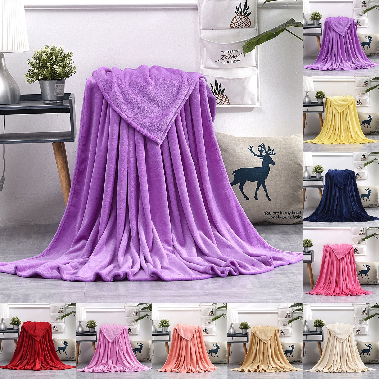 Cozy Throw Blankets for Bed Solid Color Comfortable Soft Warm Fleece ...