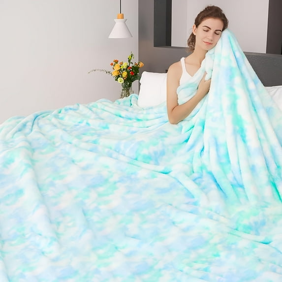 Cozy Tie-Dye Polyester Plush Blanket - Vibrant Blue & Purple Swirl ...