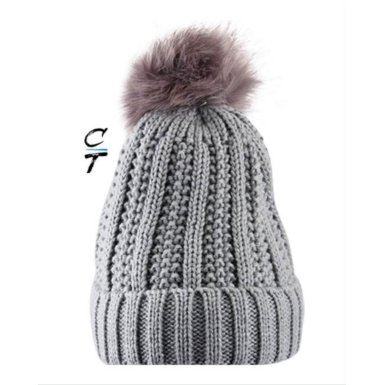 Cozy Time 10042-GRAY Winter Fur Pom Acrylic Knitted Hats for Extra ...