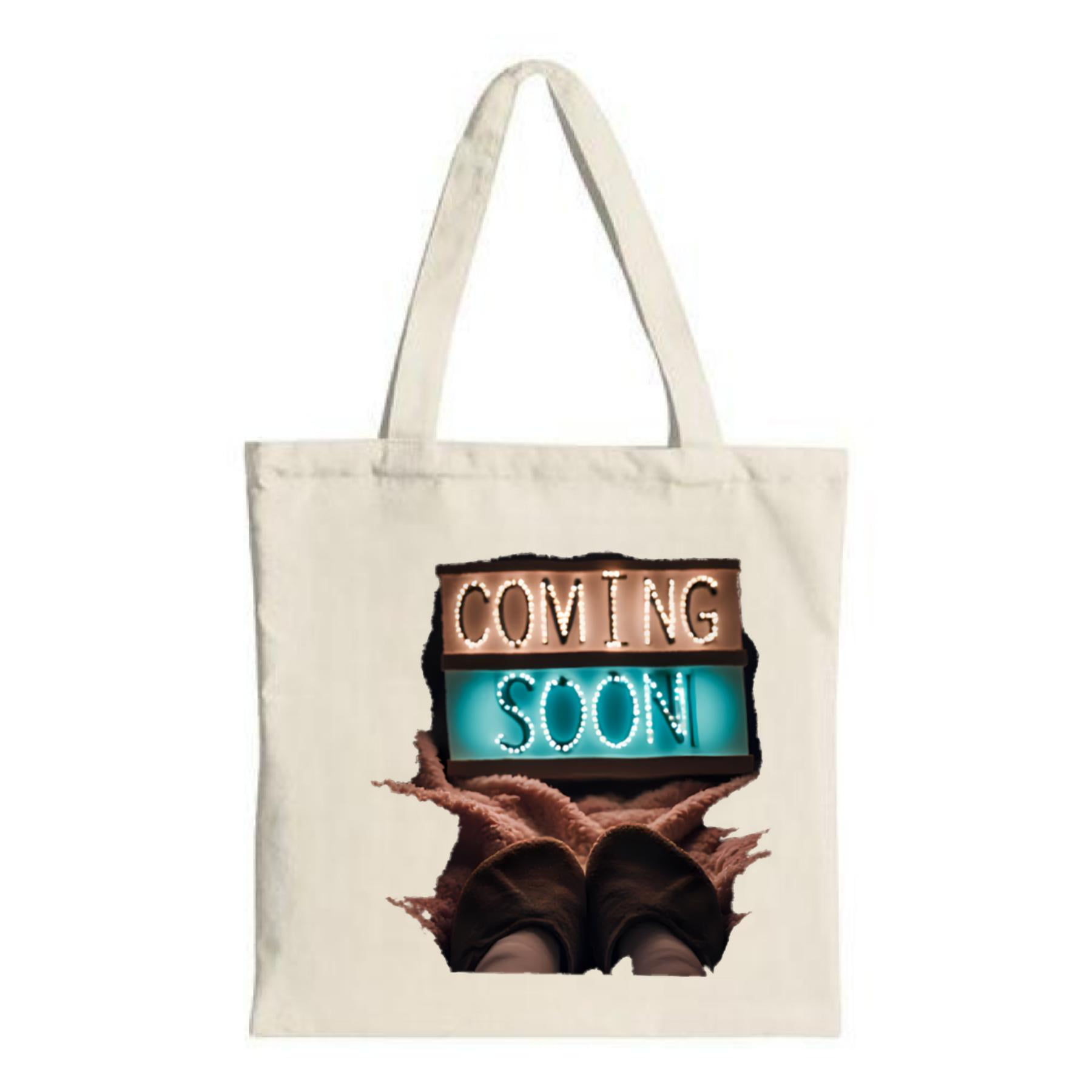 Cozy Tote Bag with Retro ' COVING SOON ' Neon Sign Design Featuring ...
