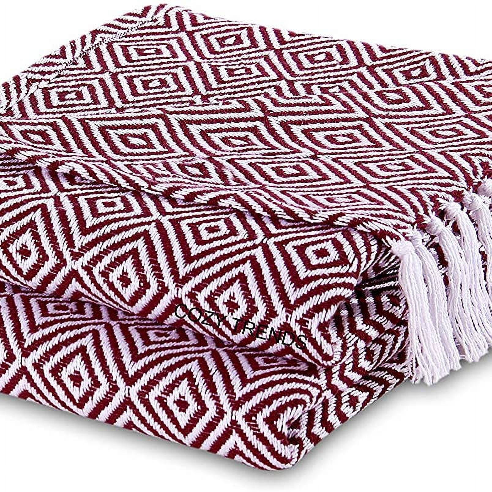 Cozy Trends Adult 100% Cotton Diamond Print Burgundy Throw Blanket, 50 ...