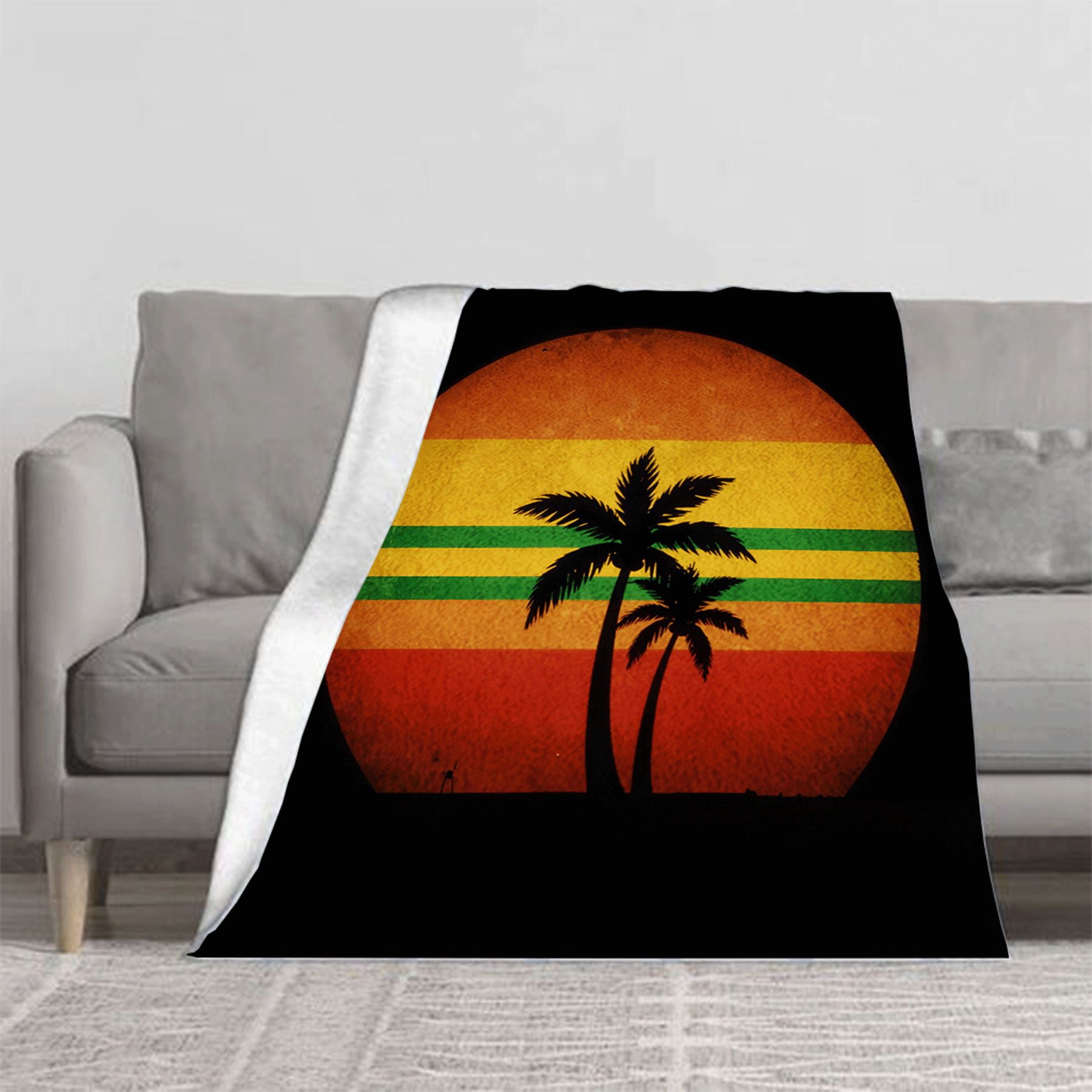 Cozy Tropical Sunset Flannel Blanket - Soft Warm Throw with Palm Tree ...