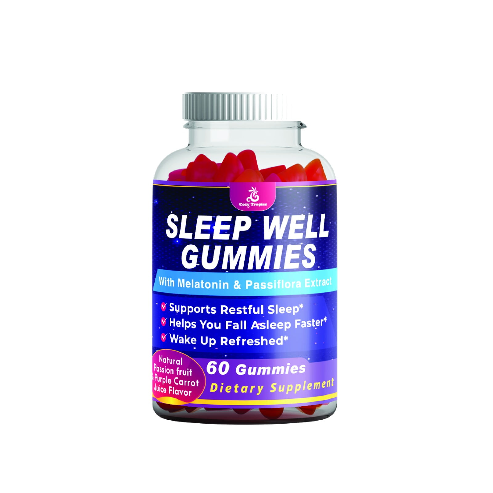 Cozy Tropics Sleep Well Gummies Natural Sleep Aid with Melatonin ...
