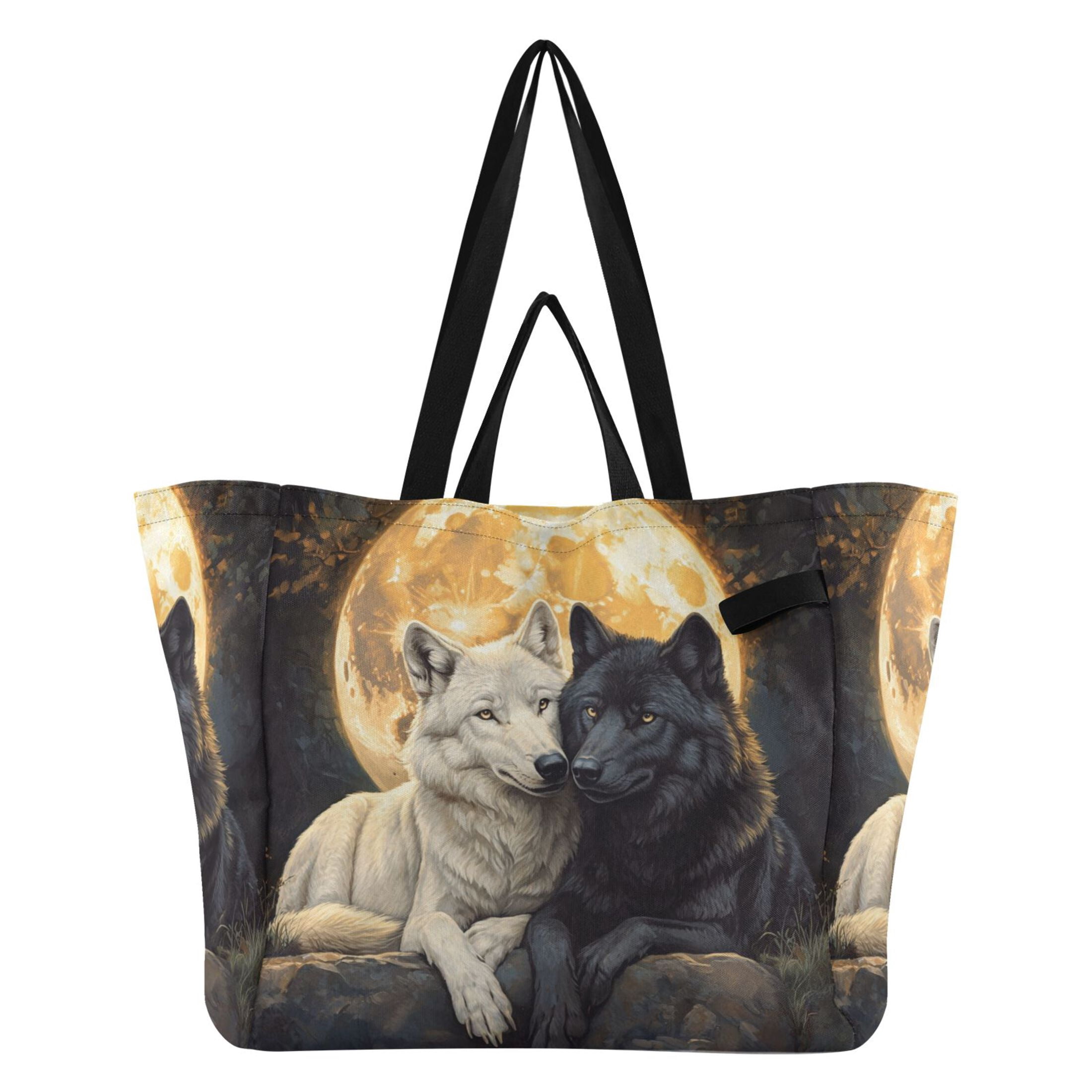 Cozy Two Wolves Canvas Tote Bag Large Capacity Reusable Tote with ...
