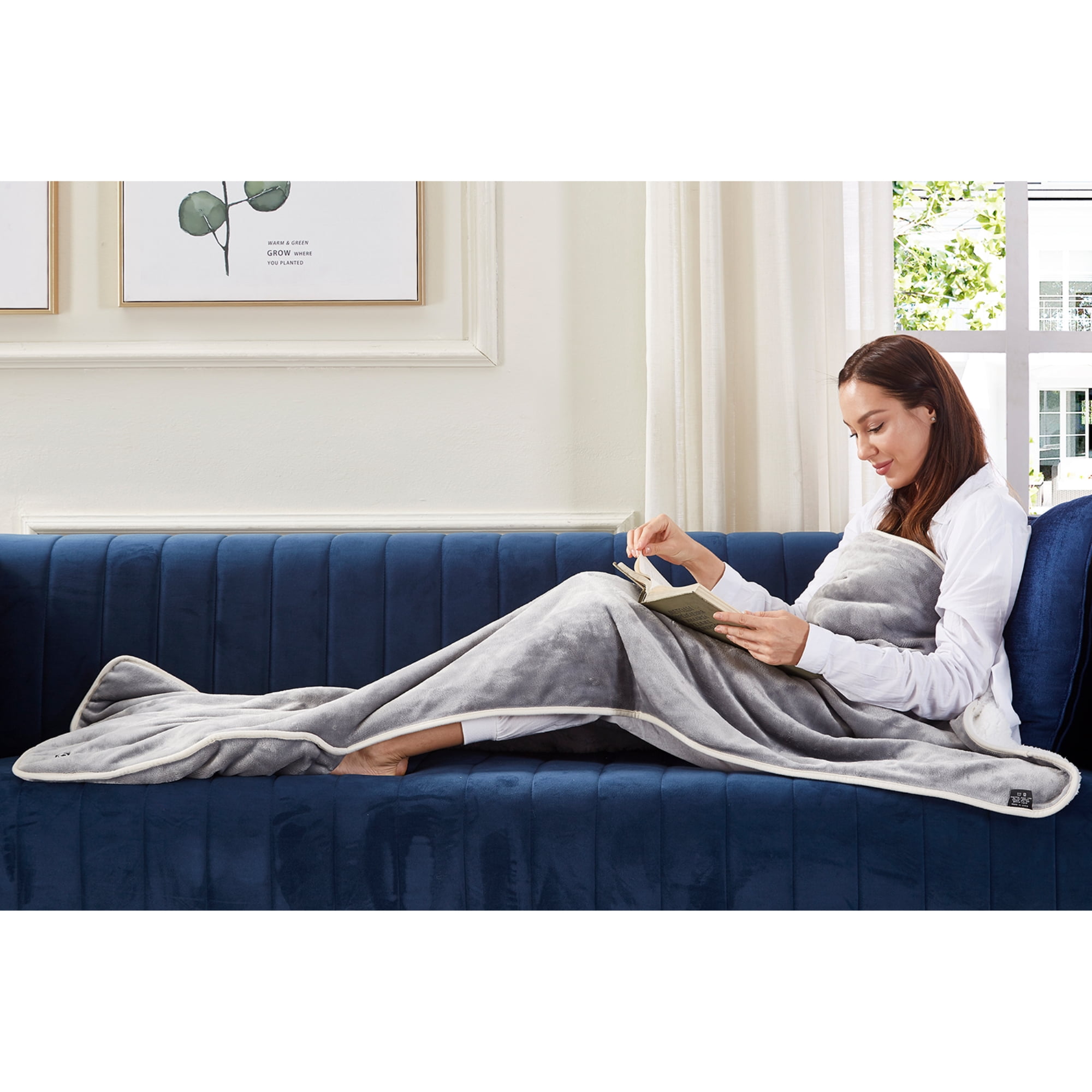 Cozy Tyme Nelson Throw with Feet Pocket Light Grey - Extra Soft 28"x70 ...