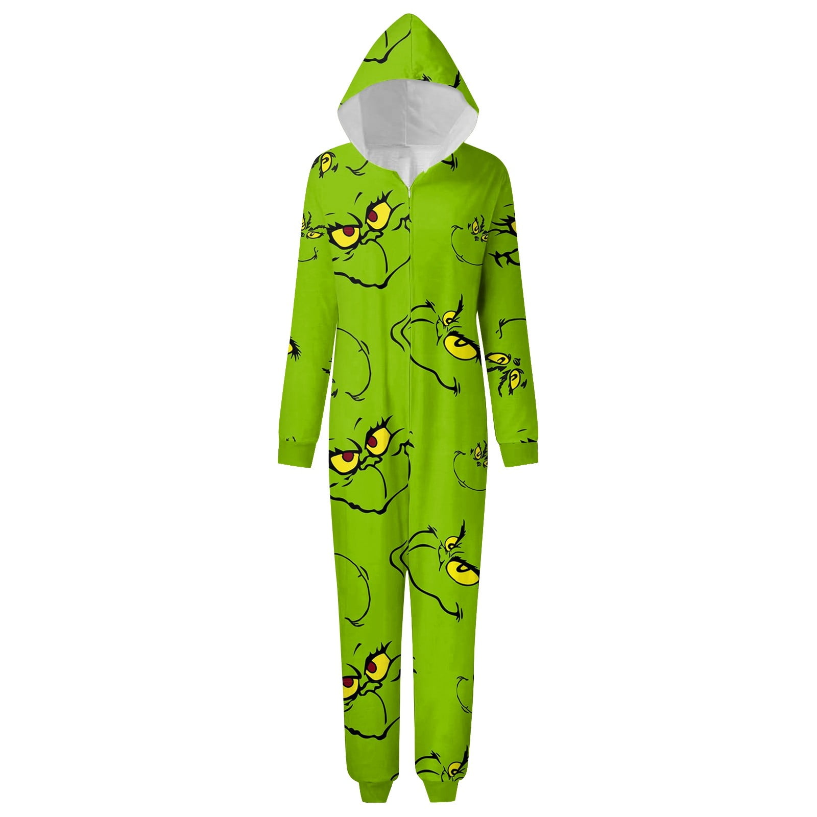 Cozy Unisex Adult Onesie Pajamas with Hood Fun Green Character Print Soft Fleece for Winter Walmart