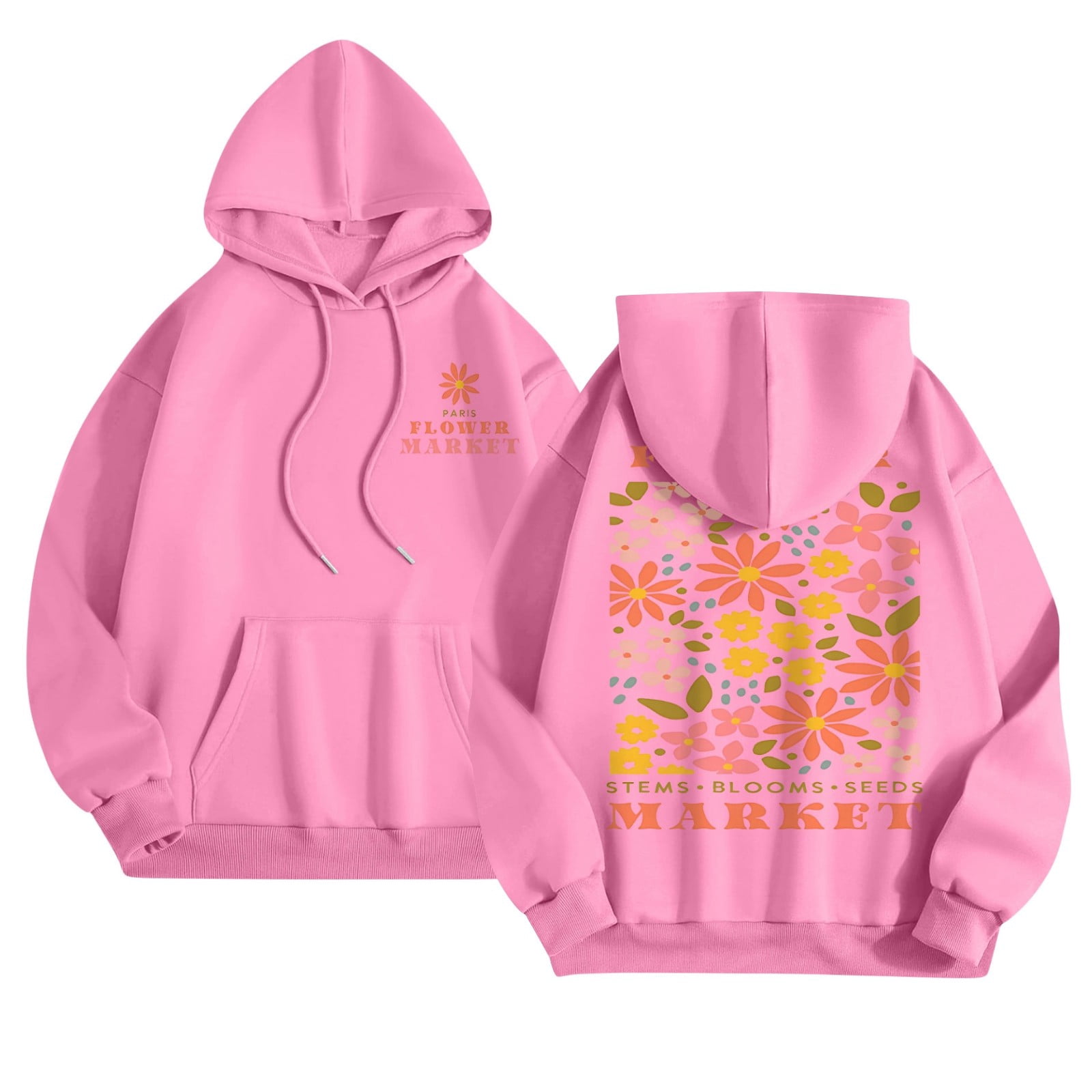 Cozy Unisex Flower Market Hoodie Vintage Floral Graphic, Soft Cotton ...