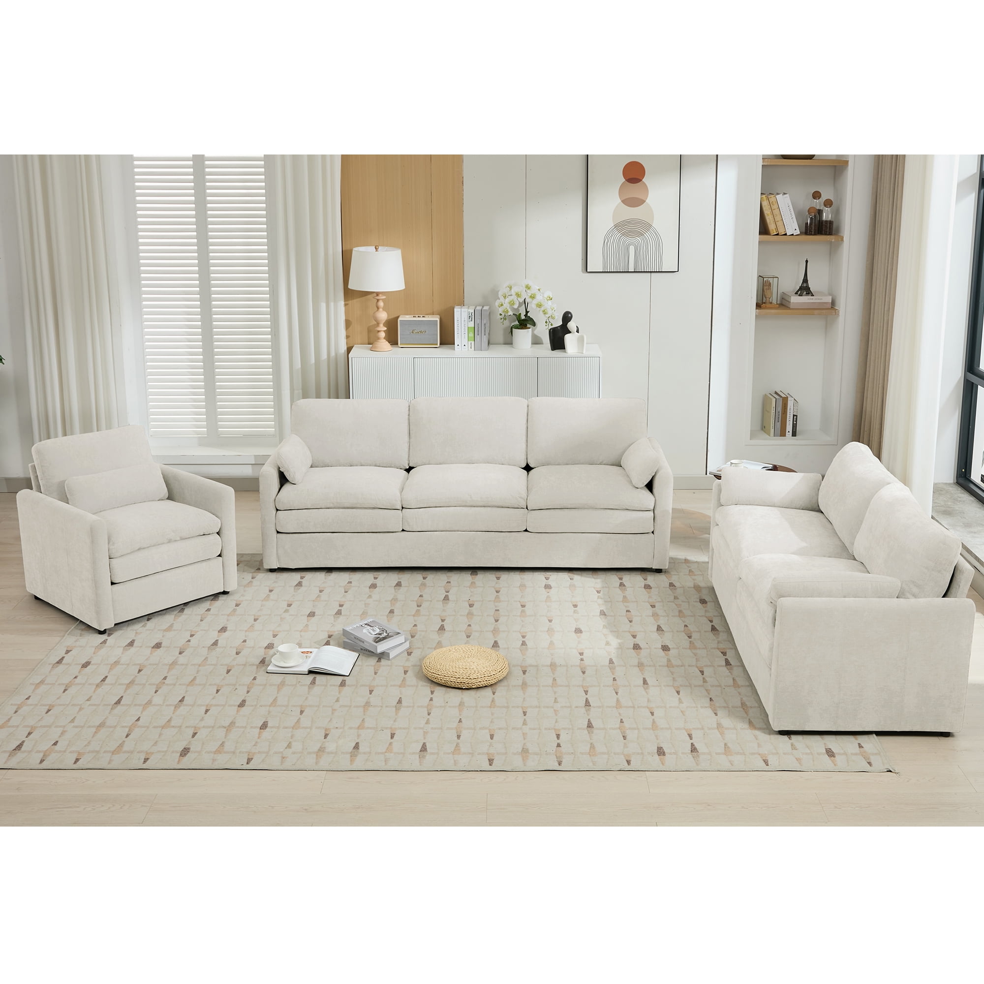 Cozy Upholstered Sofa Set Oversized Comfy Cloud Sofa Double Cushion ...
