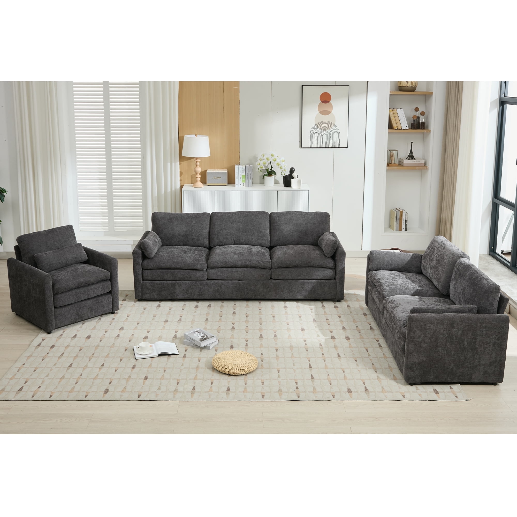 Cozy Upholstered Sofa Set Oversized Comfy Cloud Sofa Double Cushion ...
