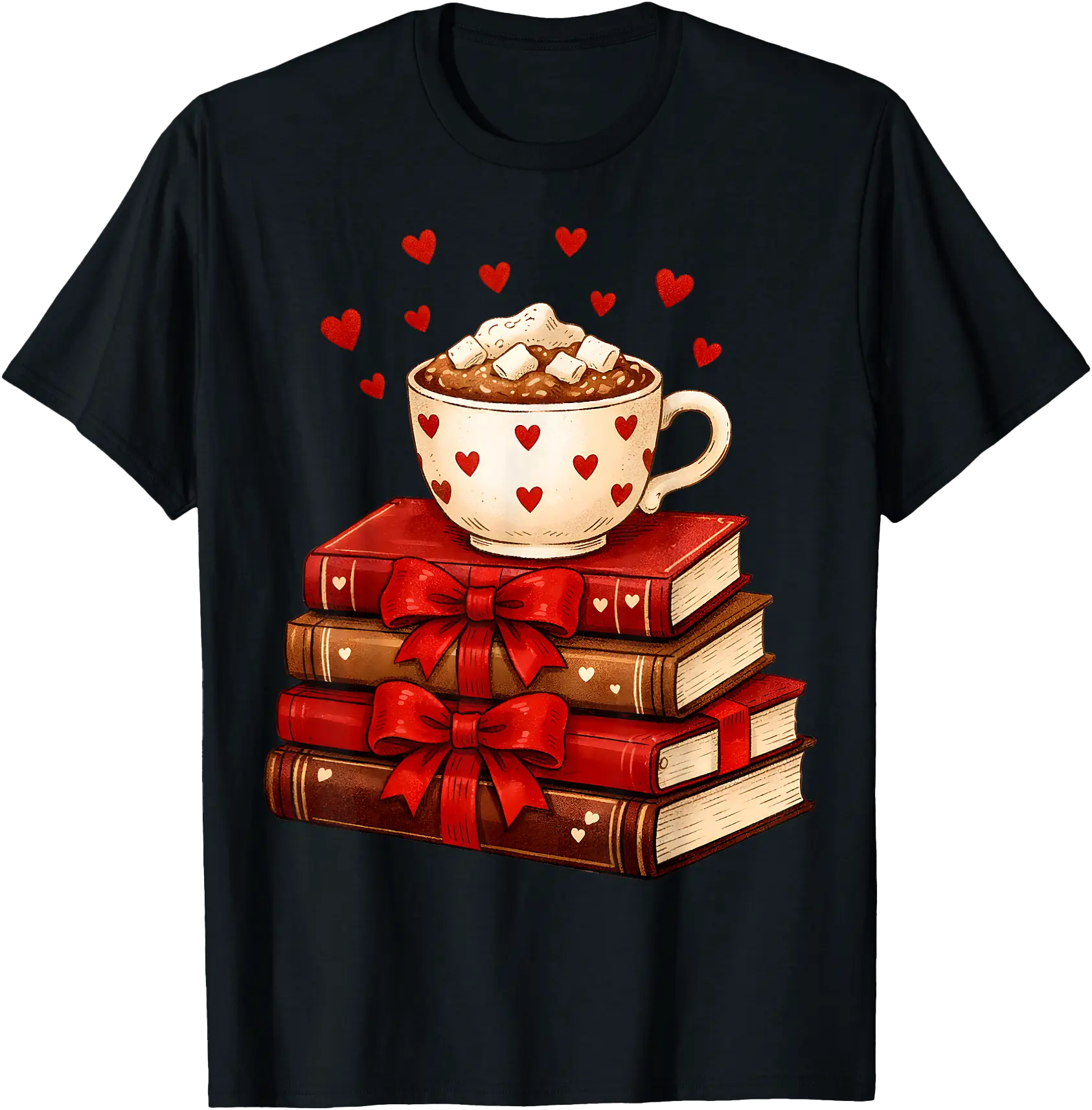 Cozy Valentine Book Stack Mug Reading Teacher T-Shirt for Educators ...