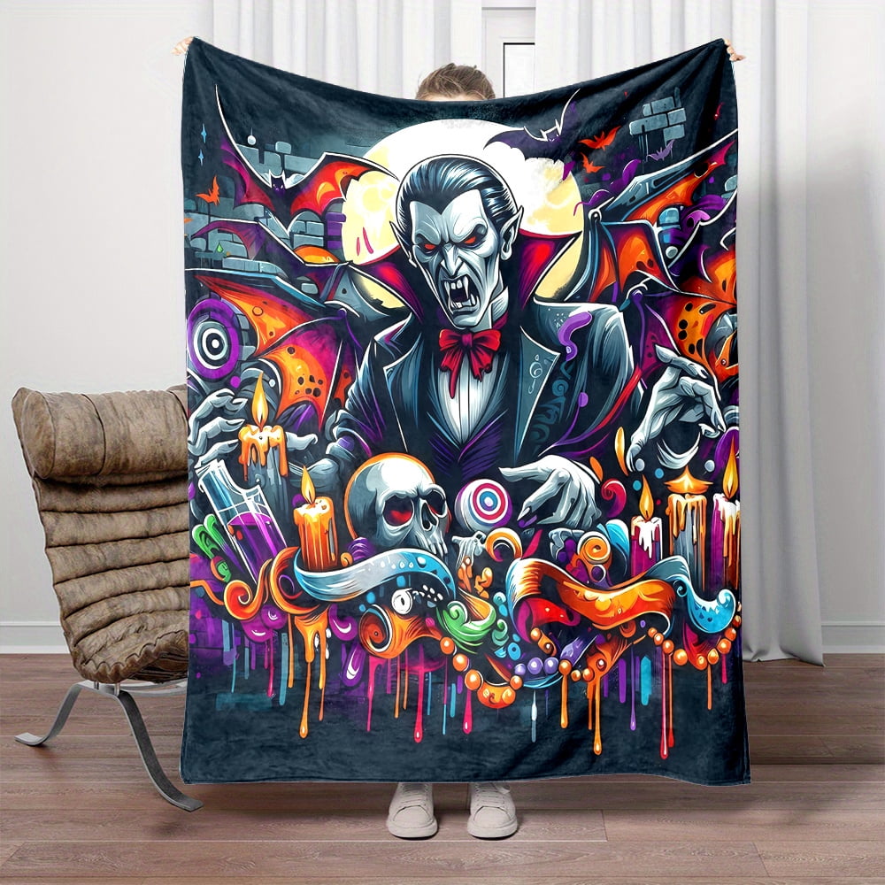 Cozy Vampire Castle & Candle Print Flannel Throw Blanket – Soft, Reversible All-Season Comfort ...