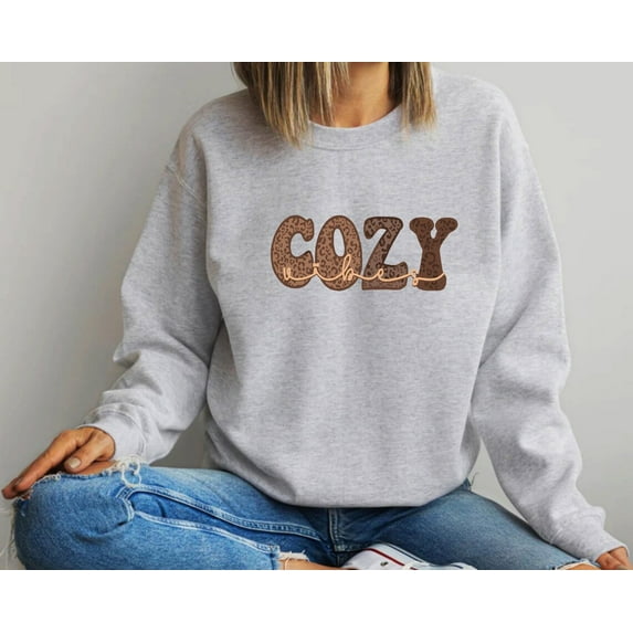 Cozy Vibes Sweatshirt, Fall Season Sweater, Vintage Leopard Print Shirt ...
